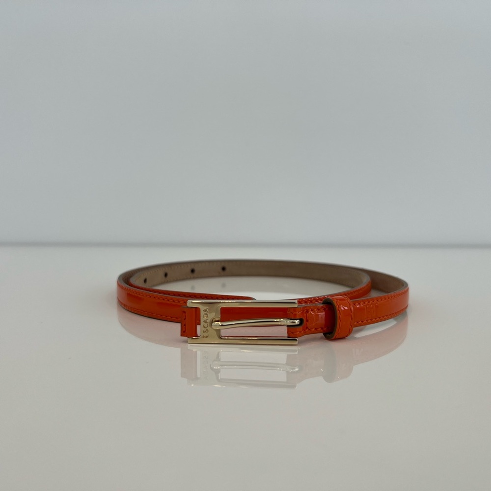Escada Orange Patent Leather Skinny Belt Size 80 Nwot… - Gem